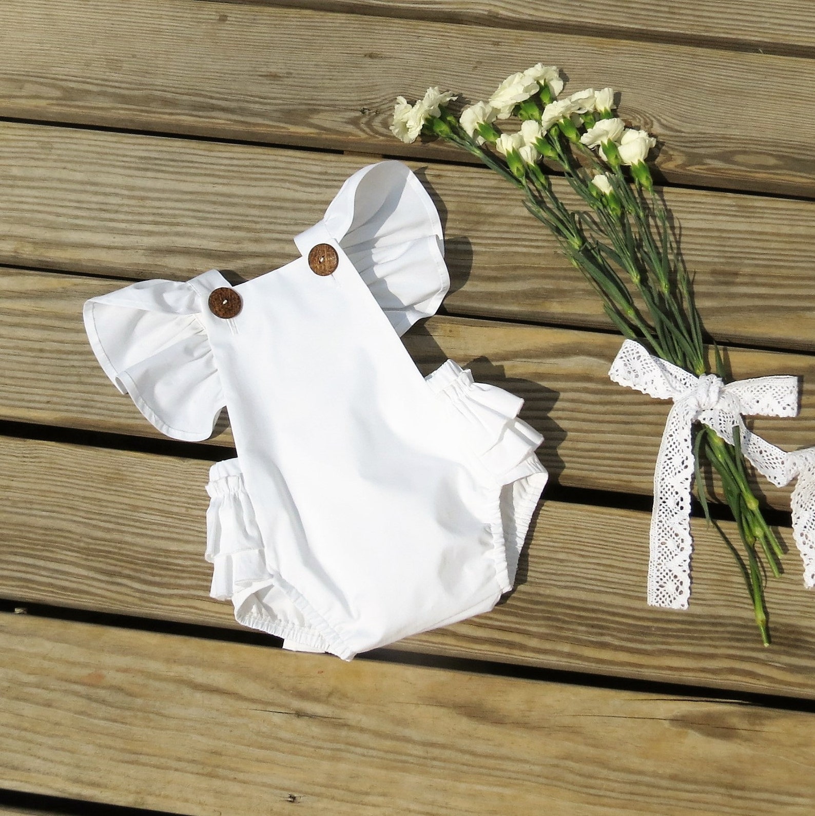 Button Ruffle Romper White Newborn Vintage Ruffle Romper - Etsy