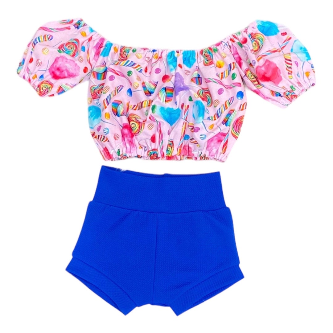 Candy Land Girls Crop Top Shorts Birthday Outfit, Baby Girls Summer ...