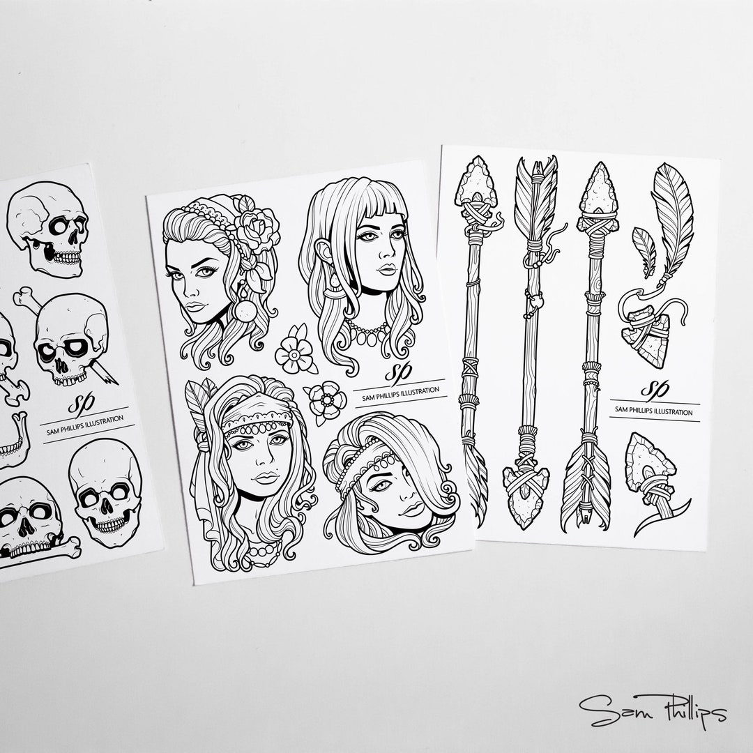 SAM PHILLIPS. Tattoo Flash, Graphics. X3 BUNDLE (digital Files) - Etsy