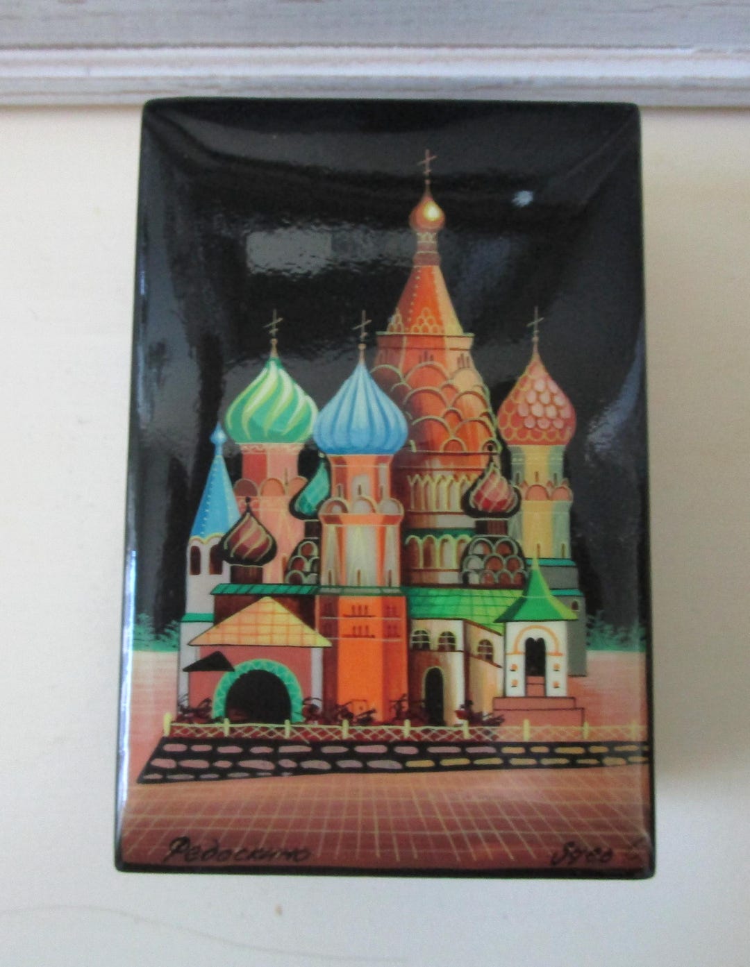 Vintage Russian Paper Mache Lacquer Hinged Jewelry Box Artist Pedacinho ...