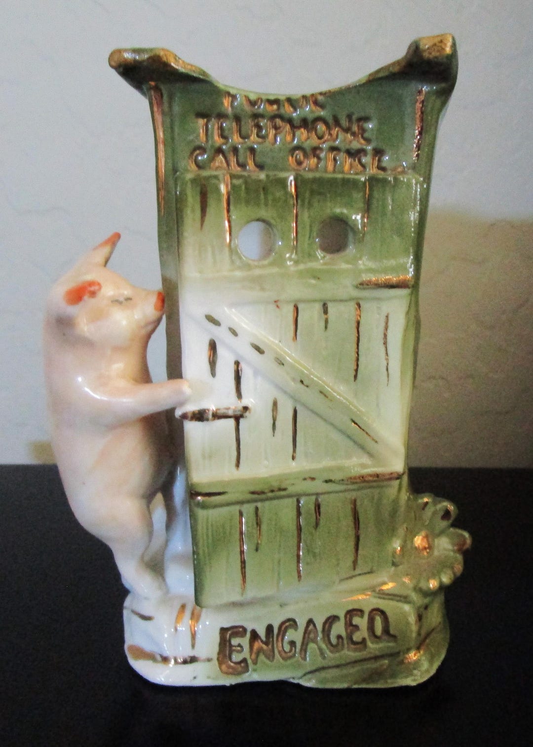 Antique German Fairing Pig Engaged Call Box Vase or Pencil Holder Circa ...