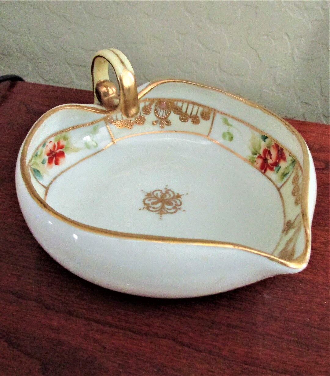 Nippon Porcelain Heart Shaped Nappy Candy Dish Moriage Gold Hand ...