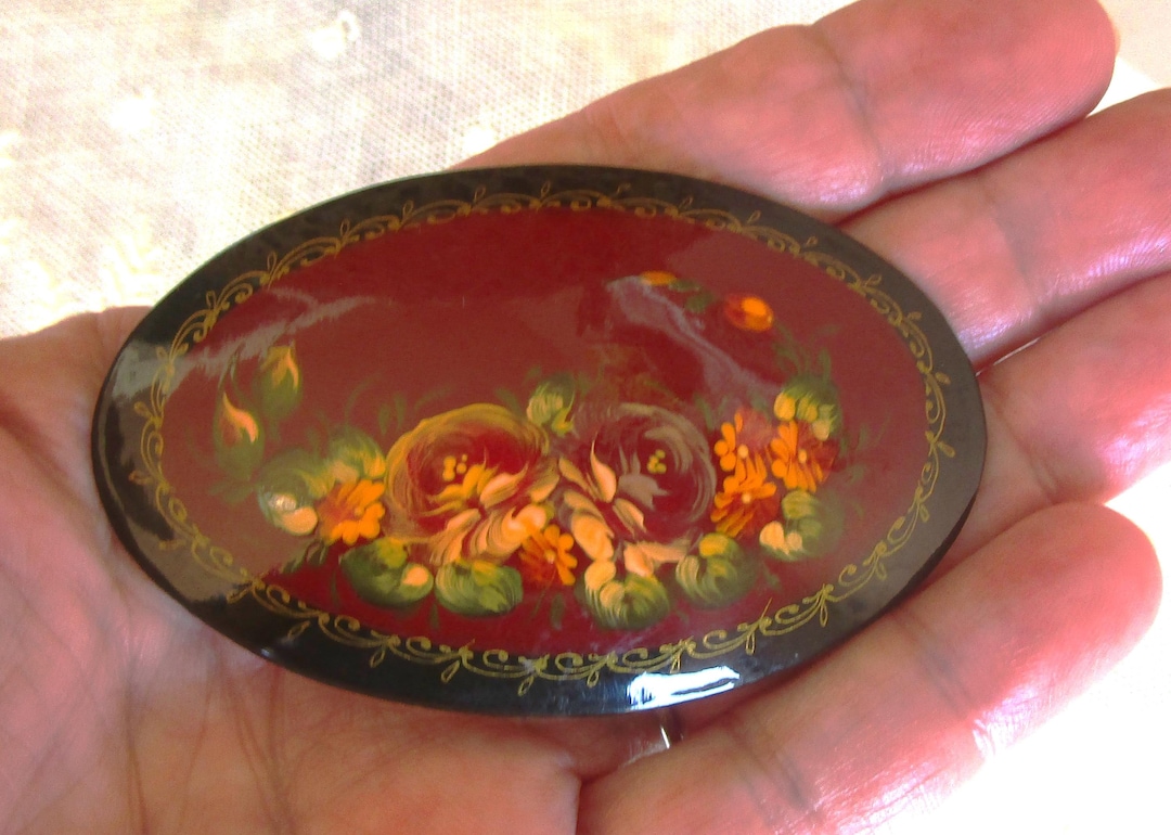 Vintage Russian Hand Painted Artist Signed Lacquered Pin Brooch Circa ...