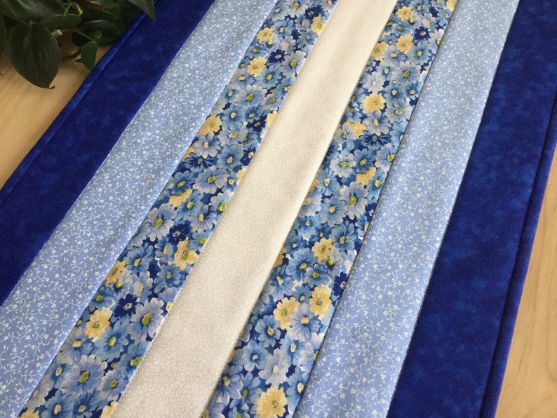 Blue Quilted 33 Table Runner Handmade Rectangle Patchwork | Etsy
