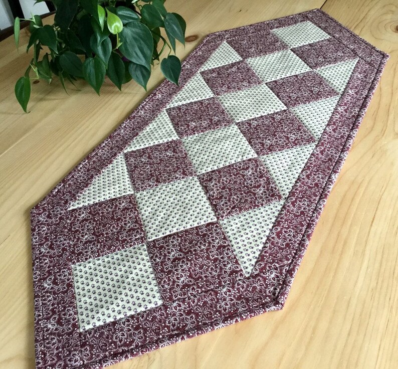 Quilted Burgundy Table Runner Handmade Pointed Maroon and | Etsy