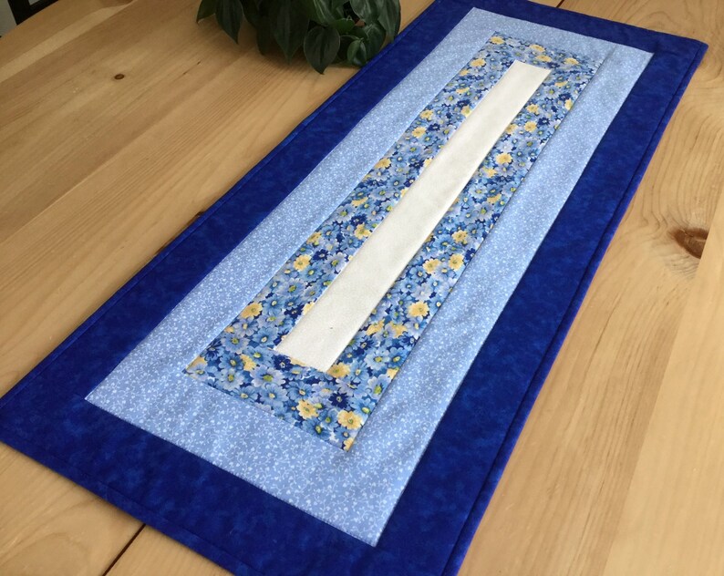 Blue Quilted 33 Table Runner Handmade Rectangle Patchwork | Etsy