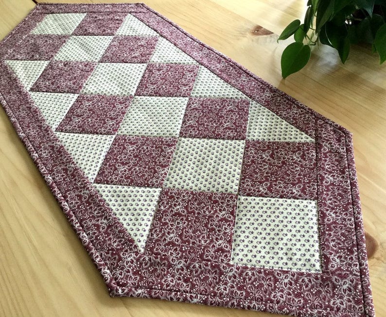 Quilted Burgundy Table Runner Handmade Pointed Maroon and | Etsy