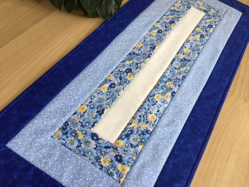 Blue Quilted 33 Table Runner Handmade Rectangle Patchwork | Etsy