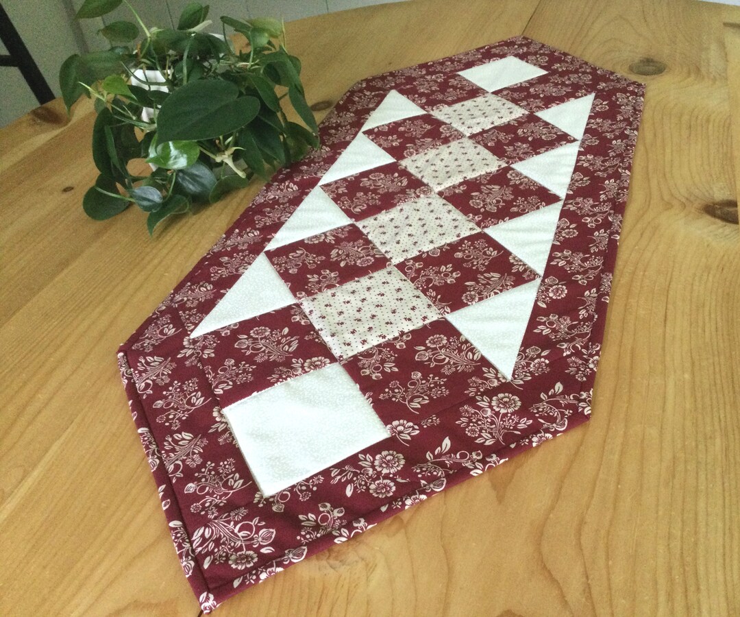 Burgundy Red Quilted Table Runner Burgundy and Cream Handmade Maroon ...