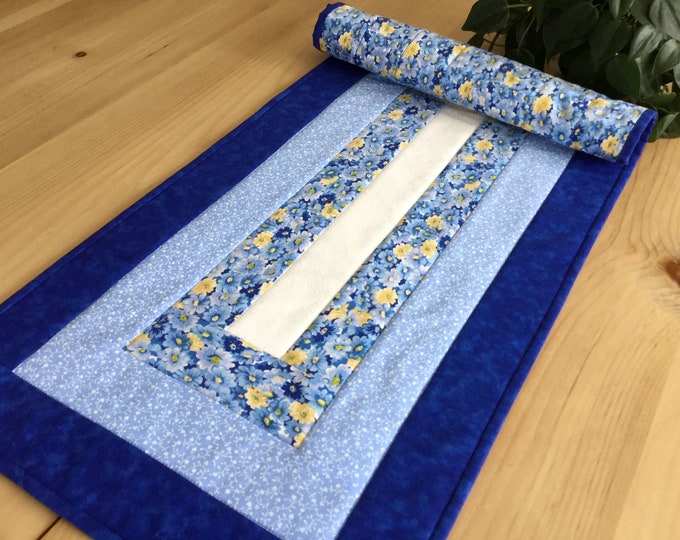 Blue Quilted 33 Table Runner Handmade Rectangle Patchwork Cobalt Blue ...