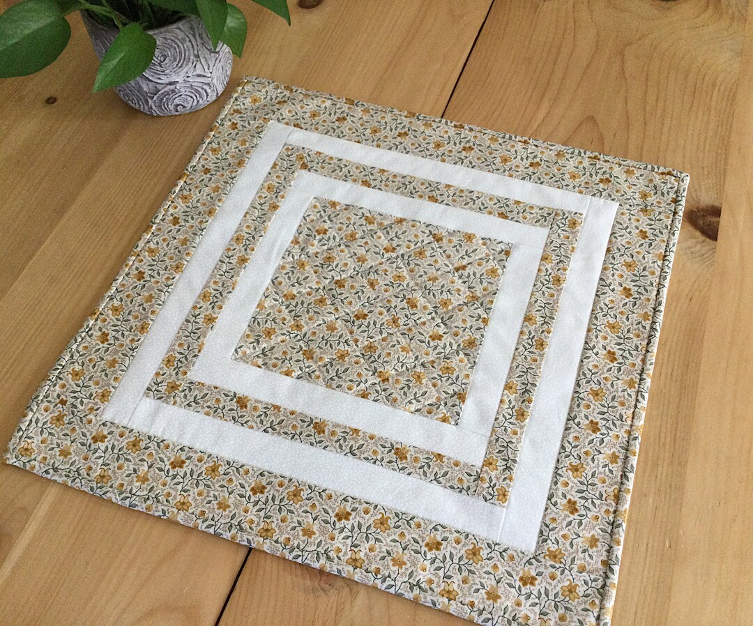Quilted Beige Table Topper Handmade Square Tan Floral Patchwork - Etsy