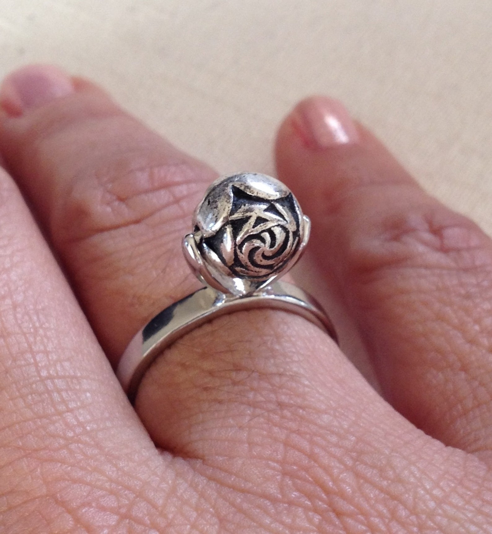 Silver Rose Bead Adjustable Ring - Etsy