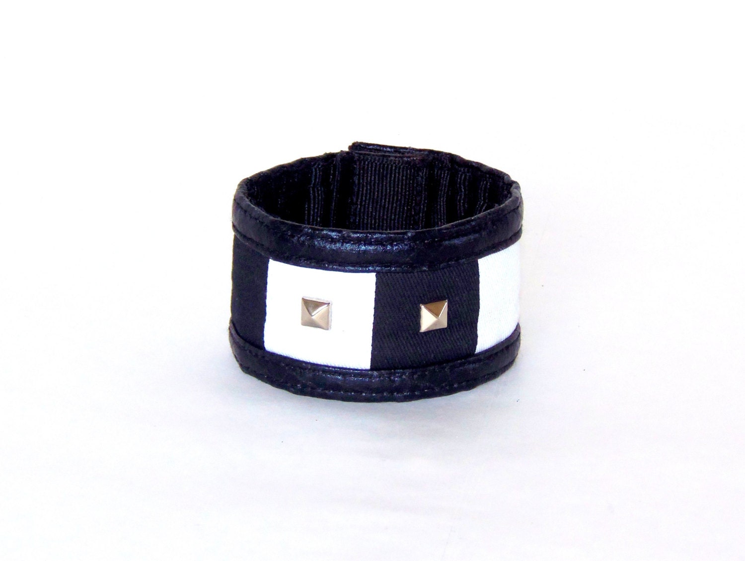 Black and White Checkered Leather Studded Cuff Bracelet - Etsy