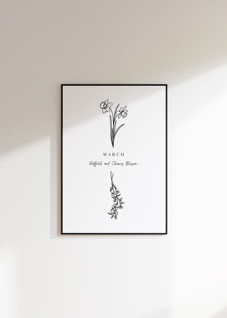 March Birth Month Flower Wall Art | Minimalistic Birthday Gift ...