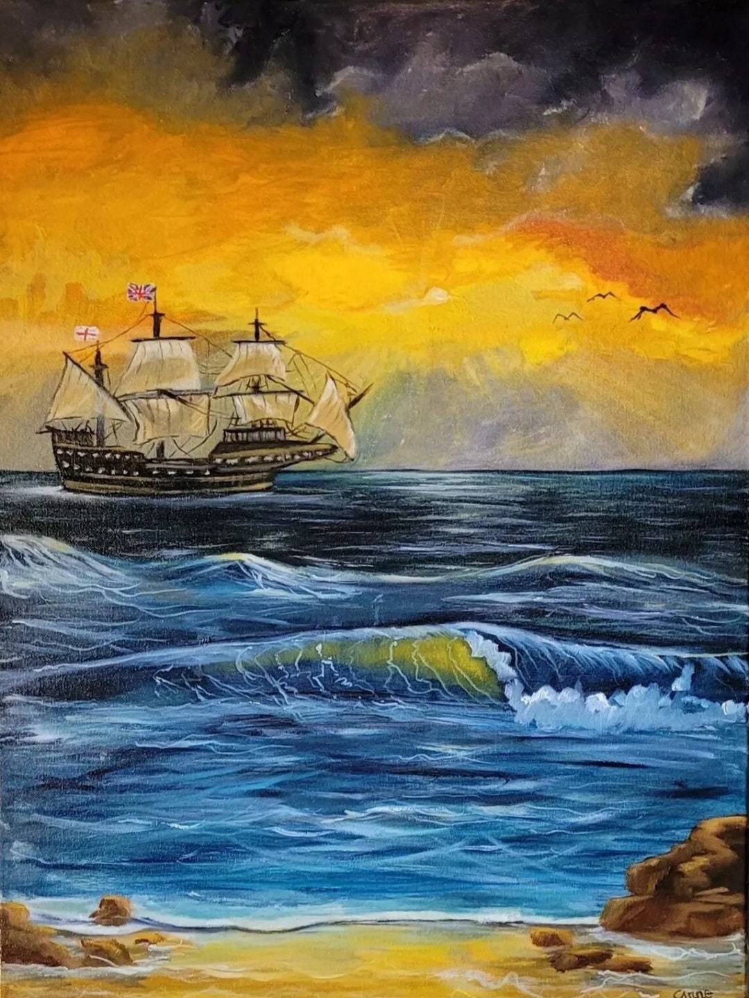 The Mayflower Seascape Original Oil Painting 18x24 Inch Wall Canvas by ...