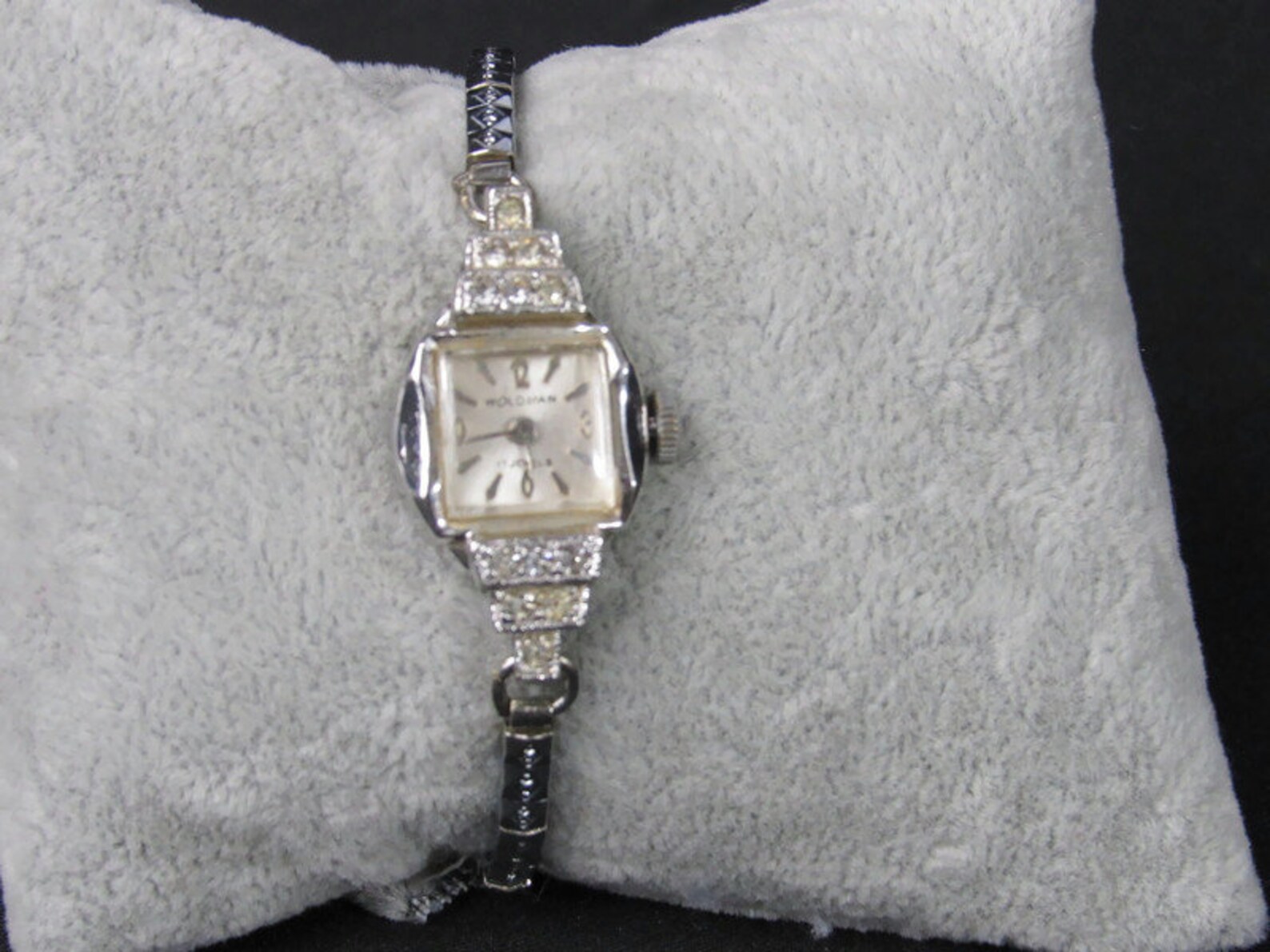 Vintage 1950's WOLDMAN Women's Silver Tone With Clear Rhinestones Watch ...