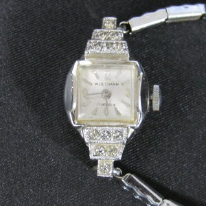 Vintage 1950's WOLDMAN Women's Silver Tone With Clear Rhinestones Watch ...