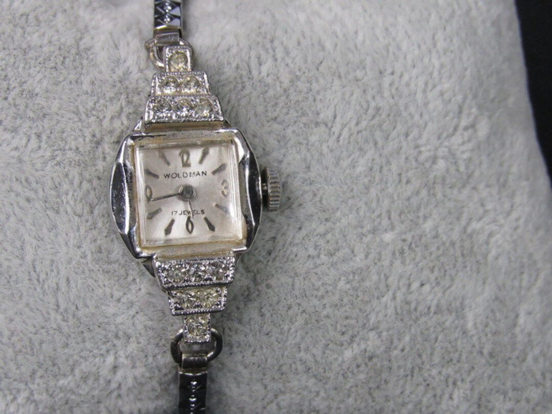 Vintage 1950's WOLDMAN Women's Silver Tone With Clear Rhinestones Watch ...