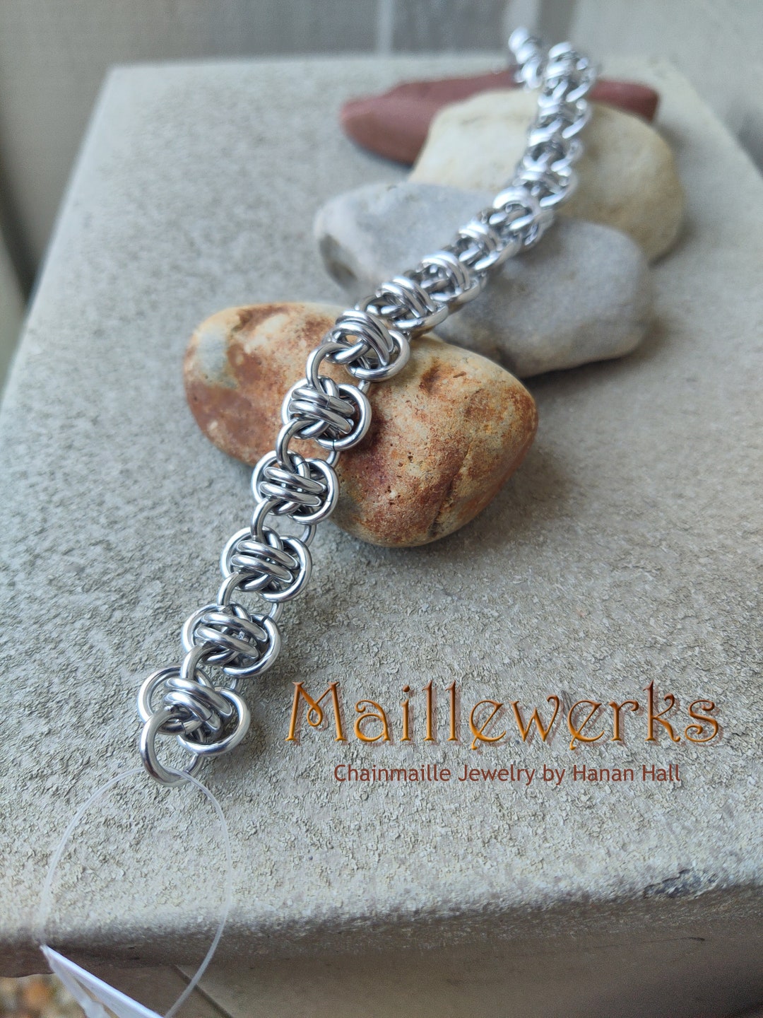 Silver Chainmaille Bracelet Barrel Weave Polished Aluminum Link Unisex ...