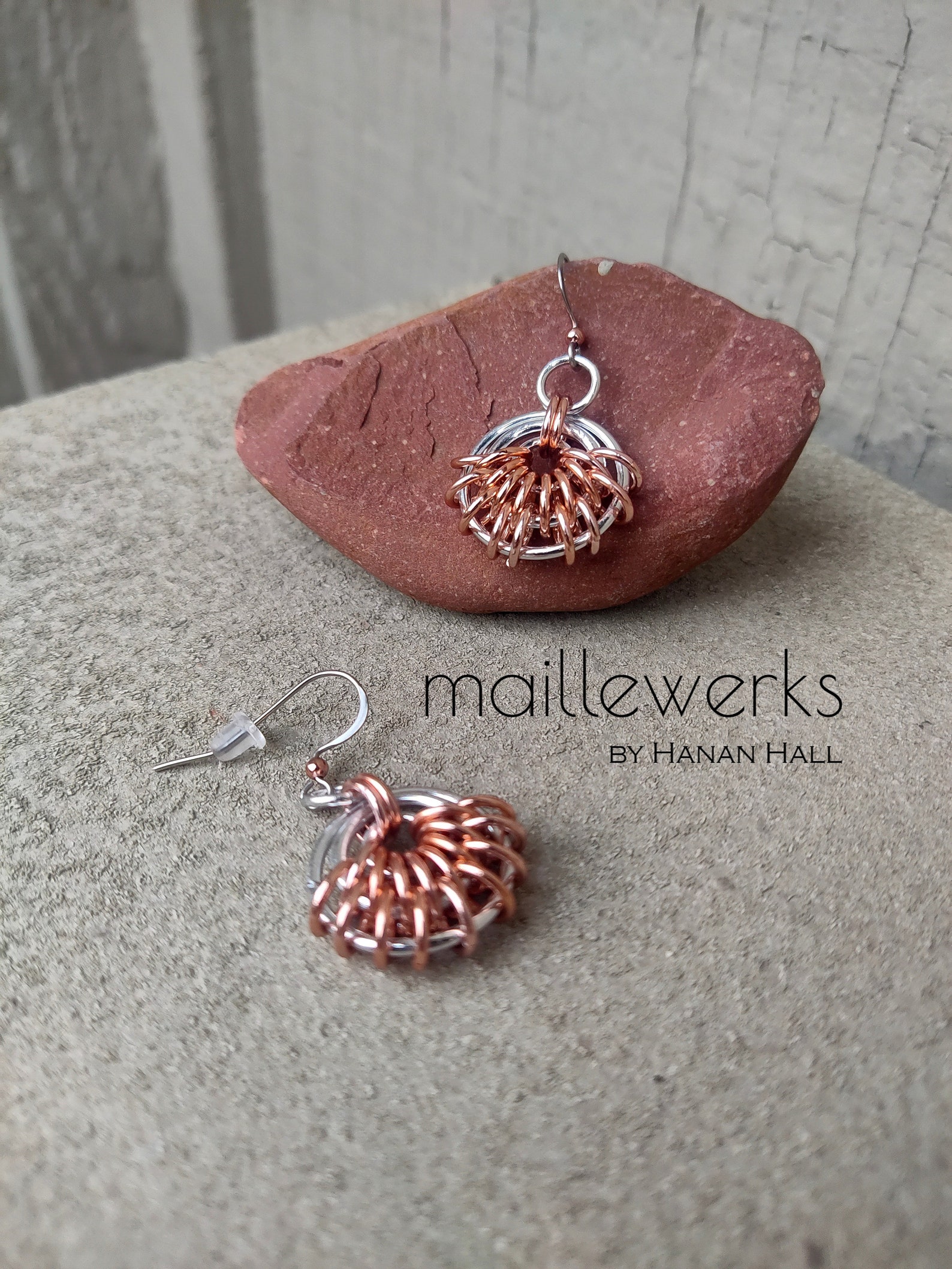 Art Deco Silver & Copper Chainmaille Earrings / Lightweight Aluminum ...