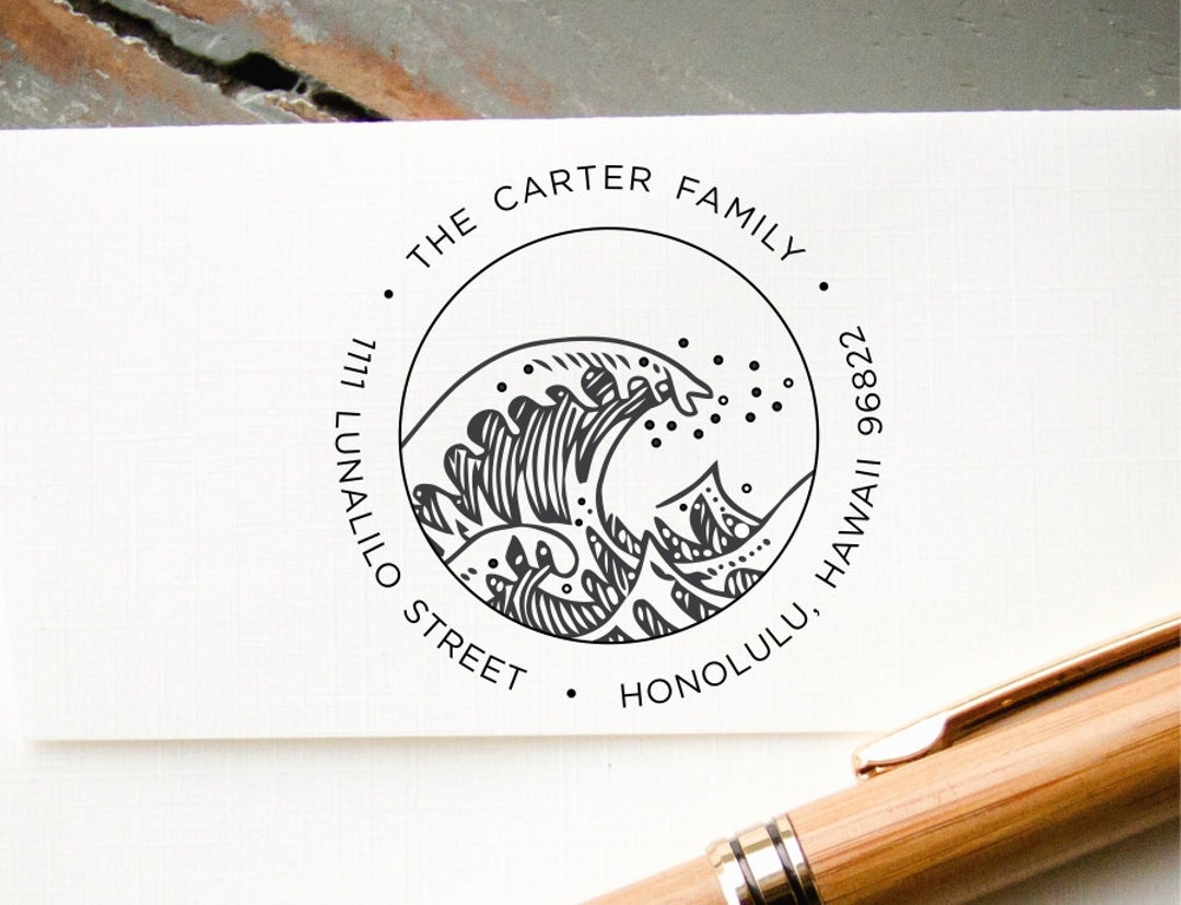 Beachfront Wave Return Address Stamp: Personalized Rubber Stamp - Etsy