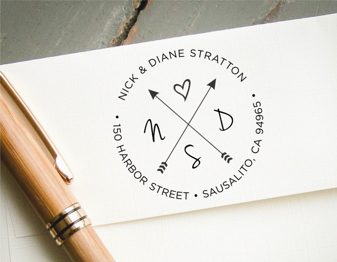 Hearts & Arrows Return Address Stamp: Custom Self-inking Rubber Stamp ...