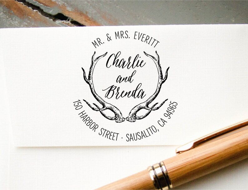 Round Self-inking Return Address Stamp Personalized Antlers - Etsy Round Self-inking Return Address Stamp Personalized Antlers - Etsy