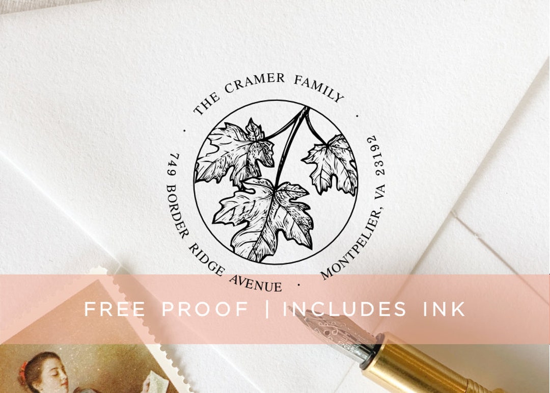 Maple Leaf Address Stamp: Round Self-inking Personalized Return Address ...