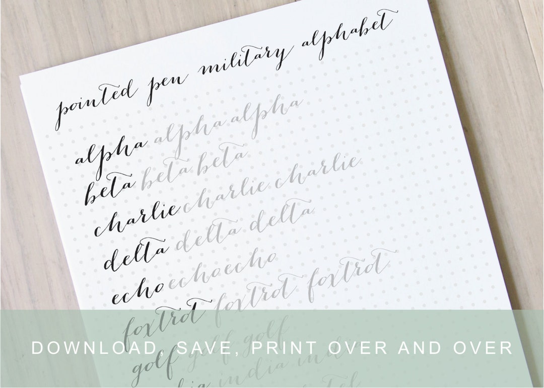 Pointed Pen Lettering Worksheet: Military Alphabet Calligraphy (PDF ...