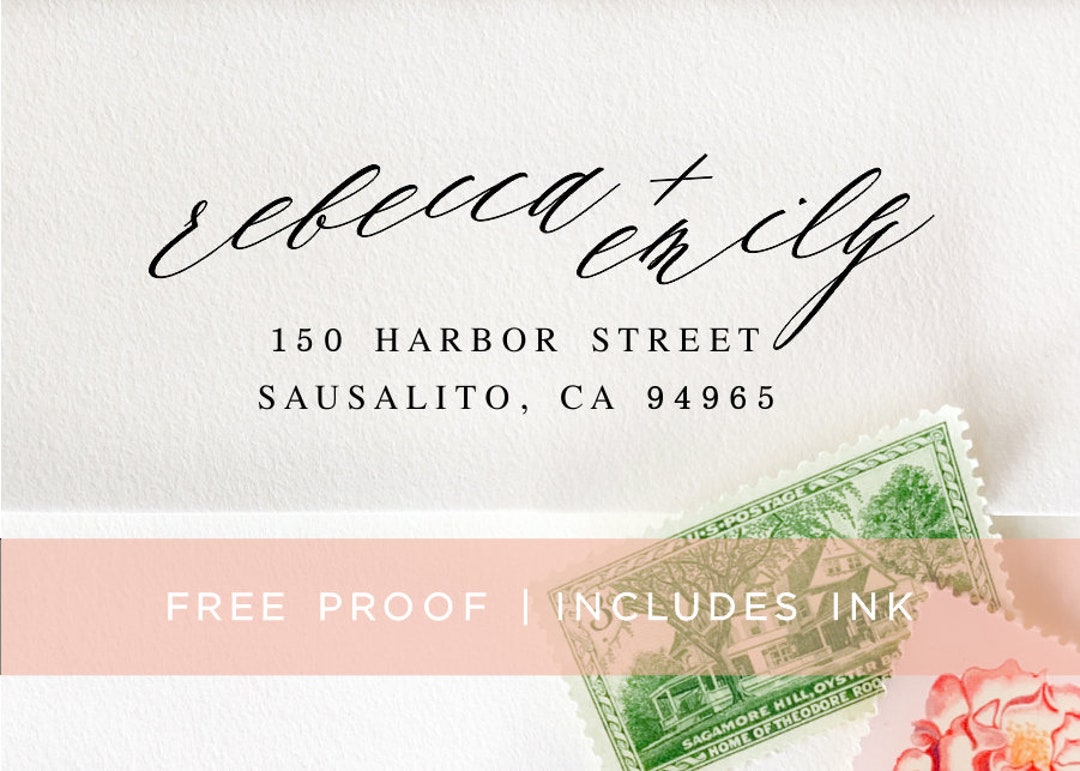 Edgy Calligraphy Custom Address Stamp: Personalized Pre-inked Stamp - Etsy