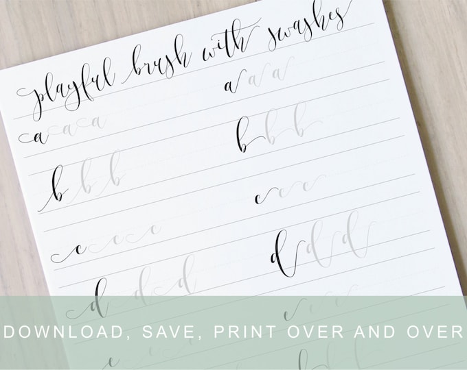 Playful Brush Lettering Worksheets, Lower With Swashes, Calligraphy ...