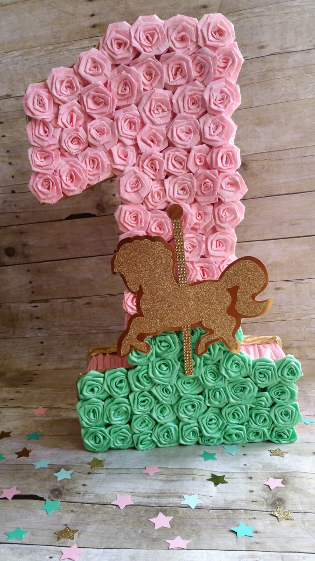 Carousel Theme Number One Piñata ,mint and Pink Gold Piñata,gold Party ...