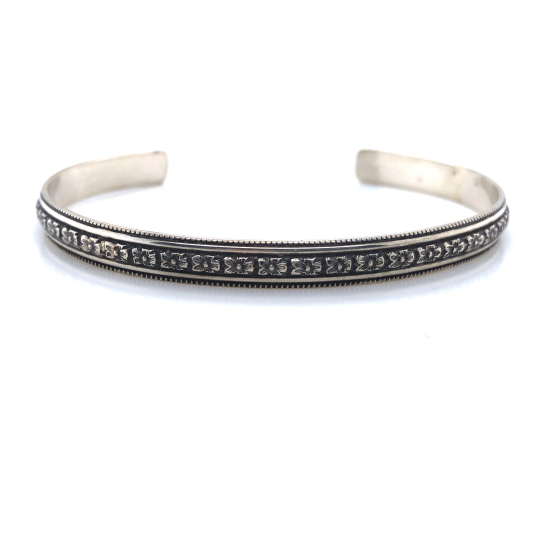 Sterling Silver Hibiscus Cuff Bracelet, Stacking Bracelet, Floral ...