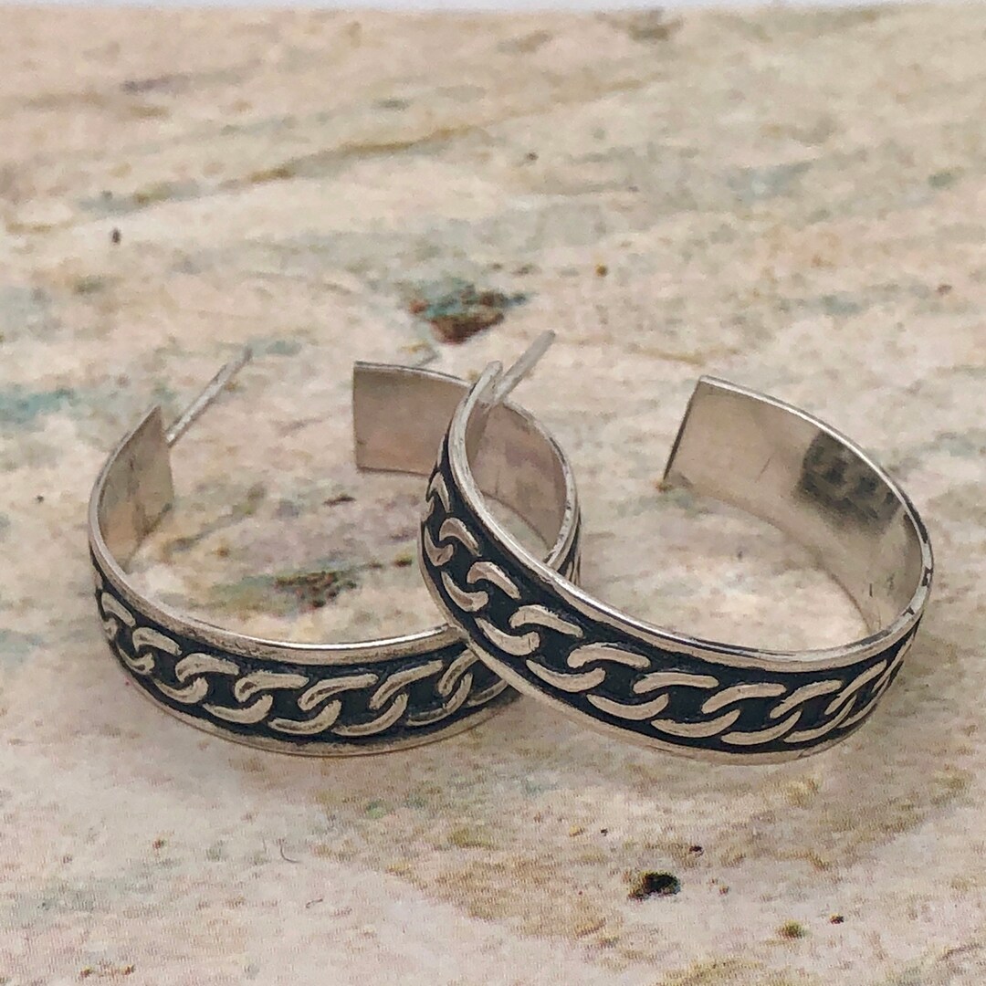 Silver Chain Pattern Hoop Earrings, Large Sterling Silver Hoops, Chain ...