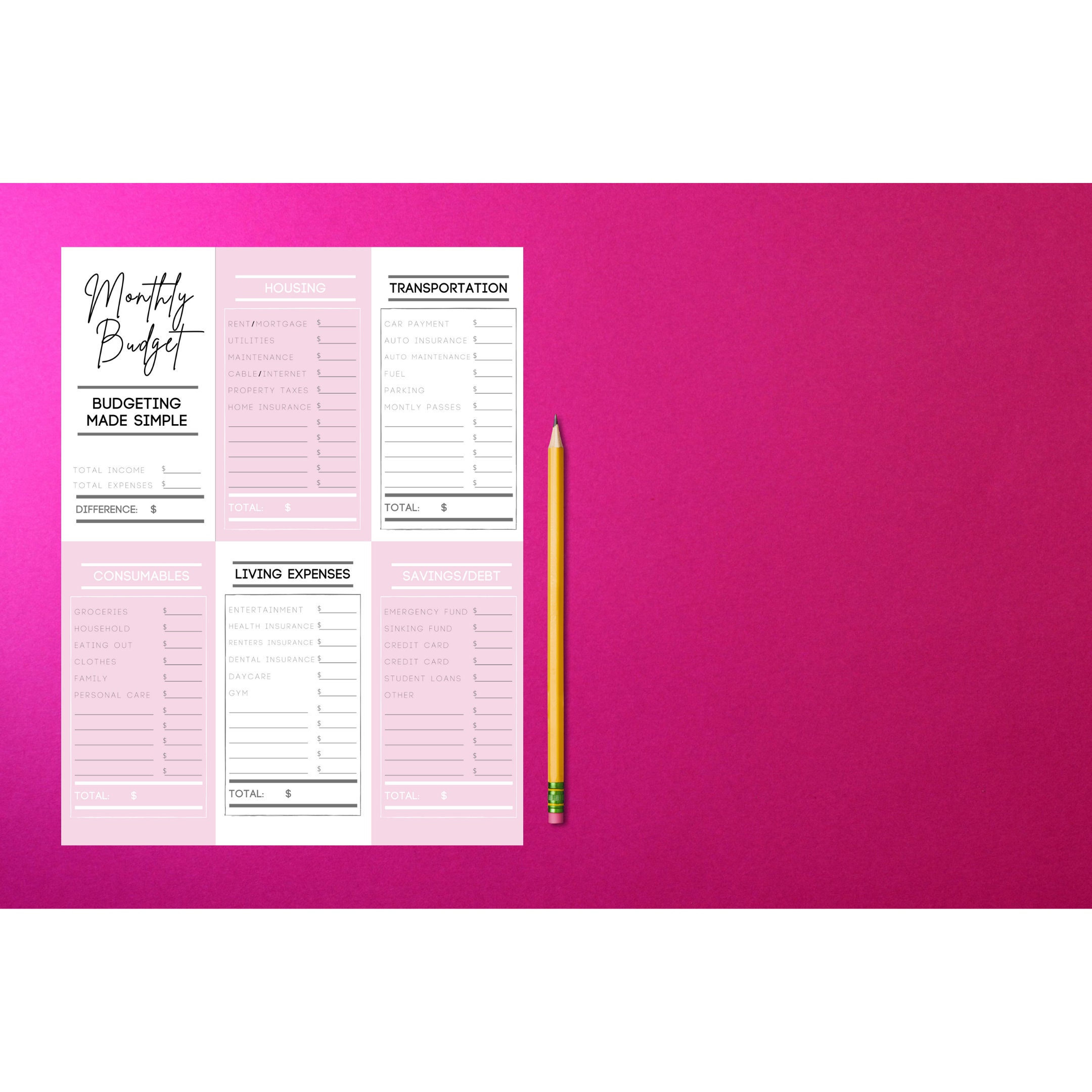 Monthly Budget, Simple Budget, Budget, Pink & White Budget, Finance Log ...