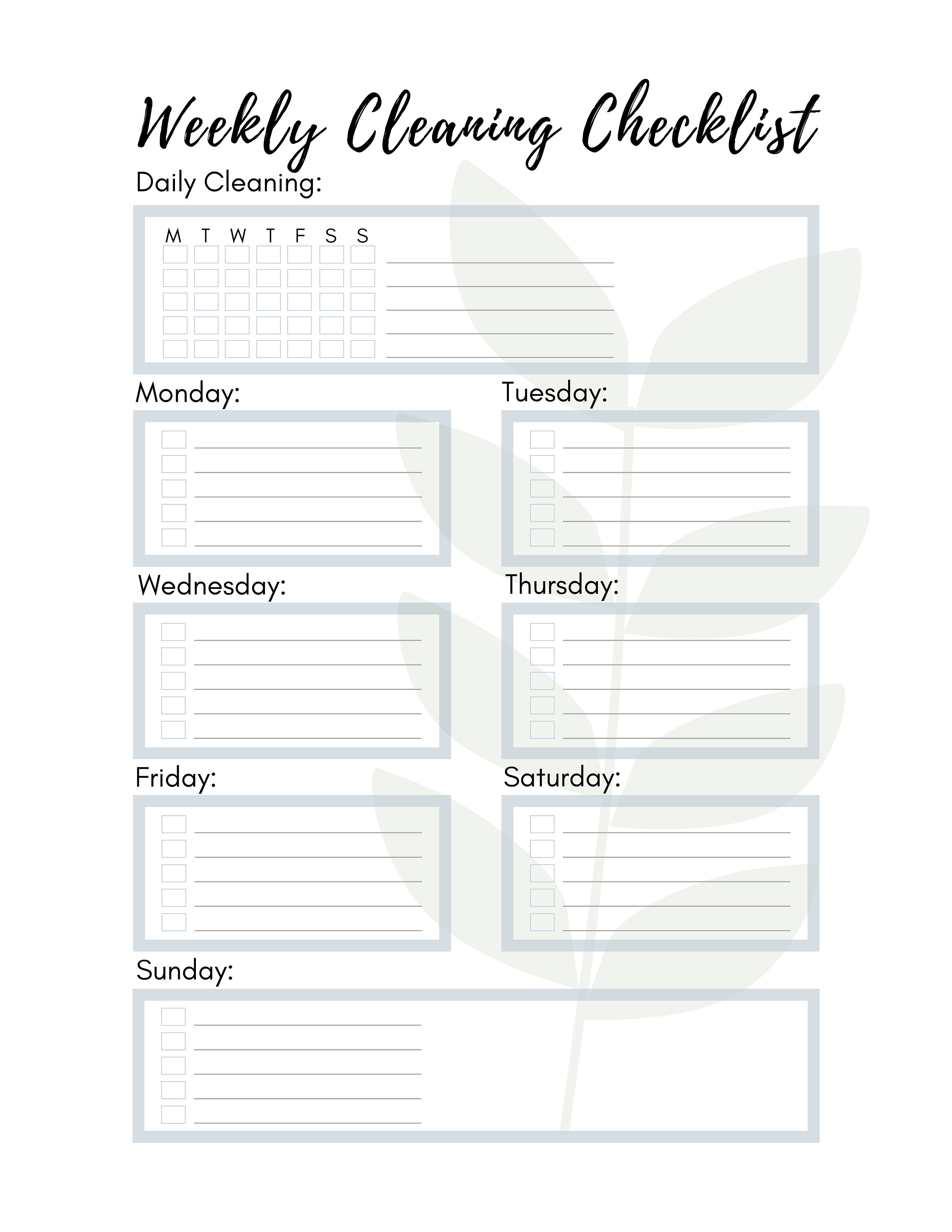 Fillable Cleaning Checklist, Personalize at Home, Fillable PDF ...