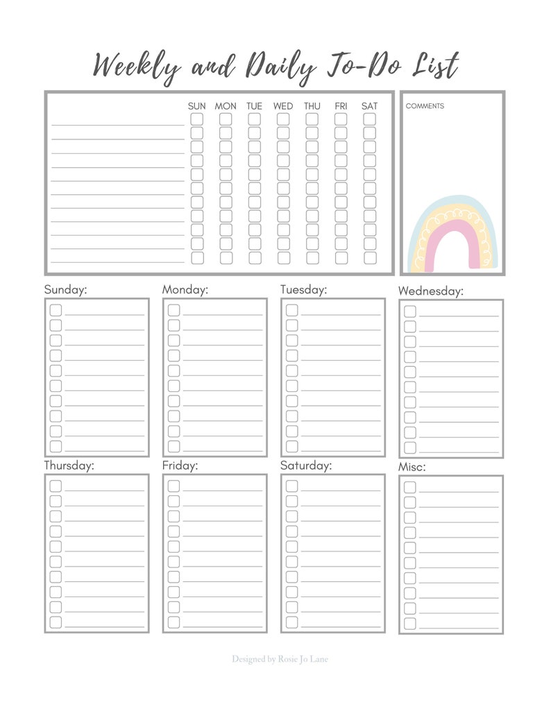 Self-customizable Weekly & Daily Checklist, Fillable PDF, Printable ...