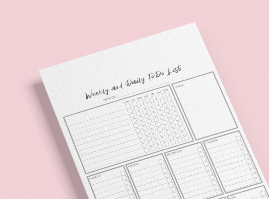Weekly & Daily Checklist, Fillable PDF, Printable Checklist, Task ...