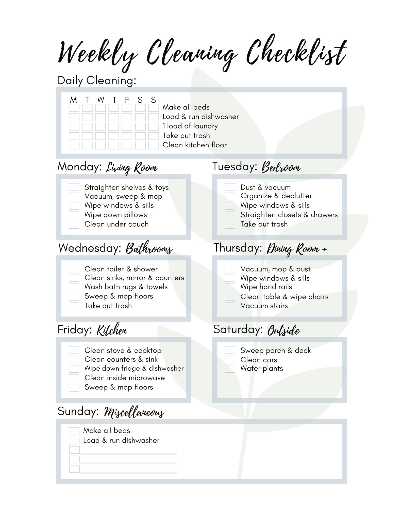 Personalized Weekly Cleaning Checklist: Printable Chore Tracker ...