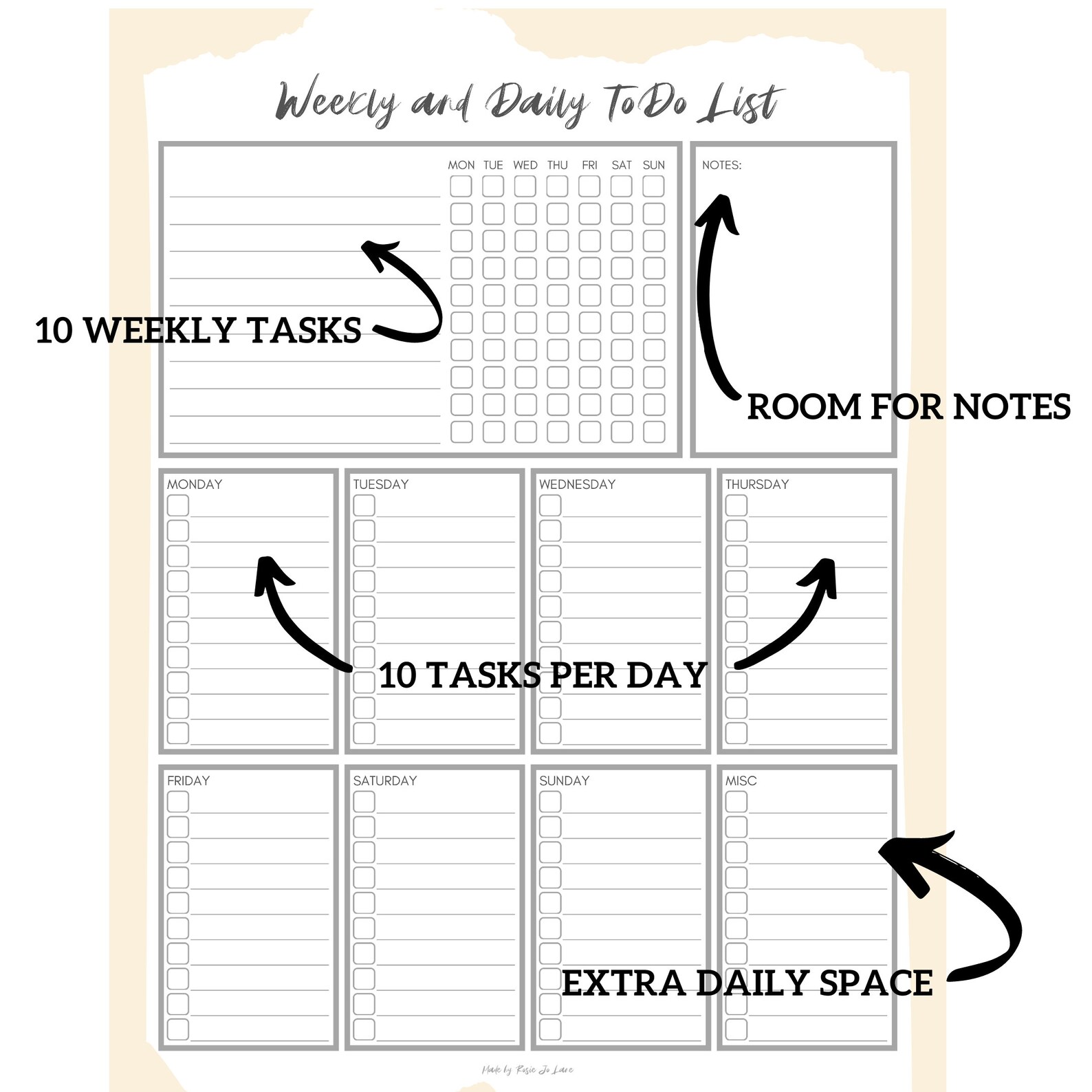 Weekly & Daily Checklist, Fillable PDF, Printable Checklist, Task ...