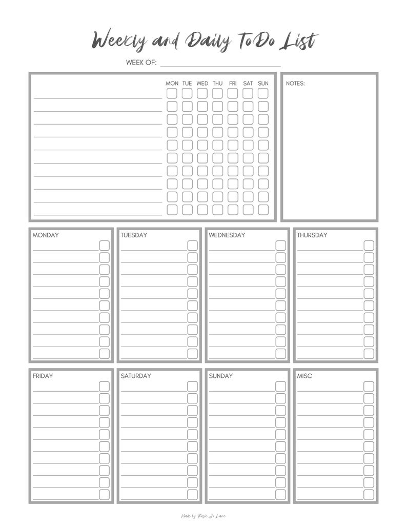 Weekly & Daily To-do List: Printable Task Schedule (fillable PDF) - Etsy