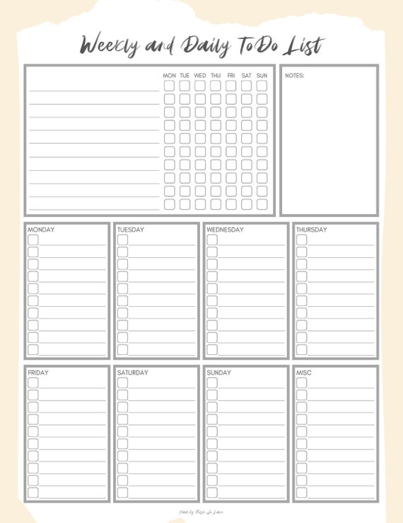Weekly & Daily Checklist Fillable PDF Printable Checklist - Etsy