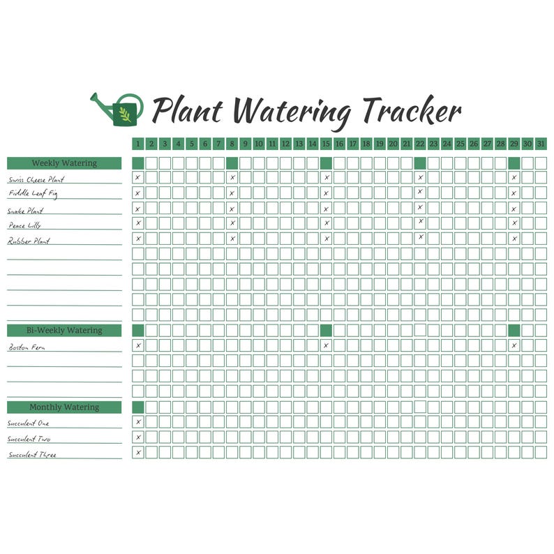 30 Day Plant Watering Tracker: Keep Your Plants Alive and Thriving ...