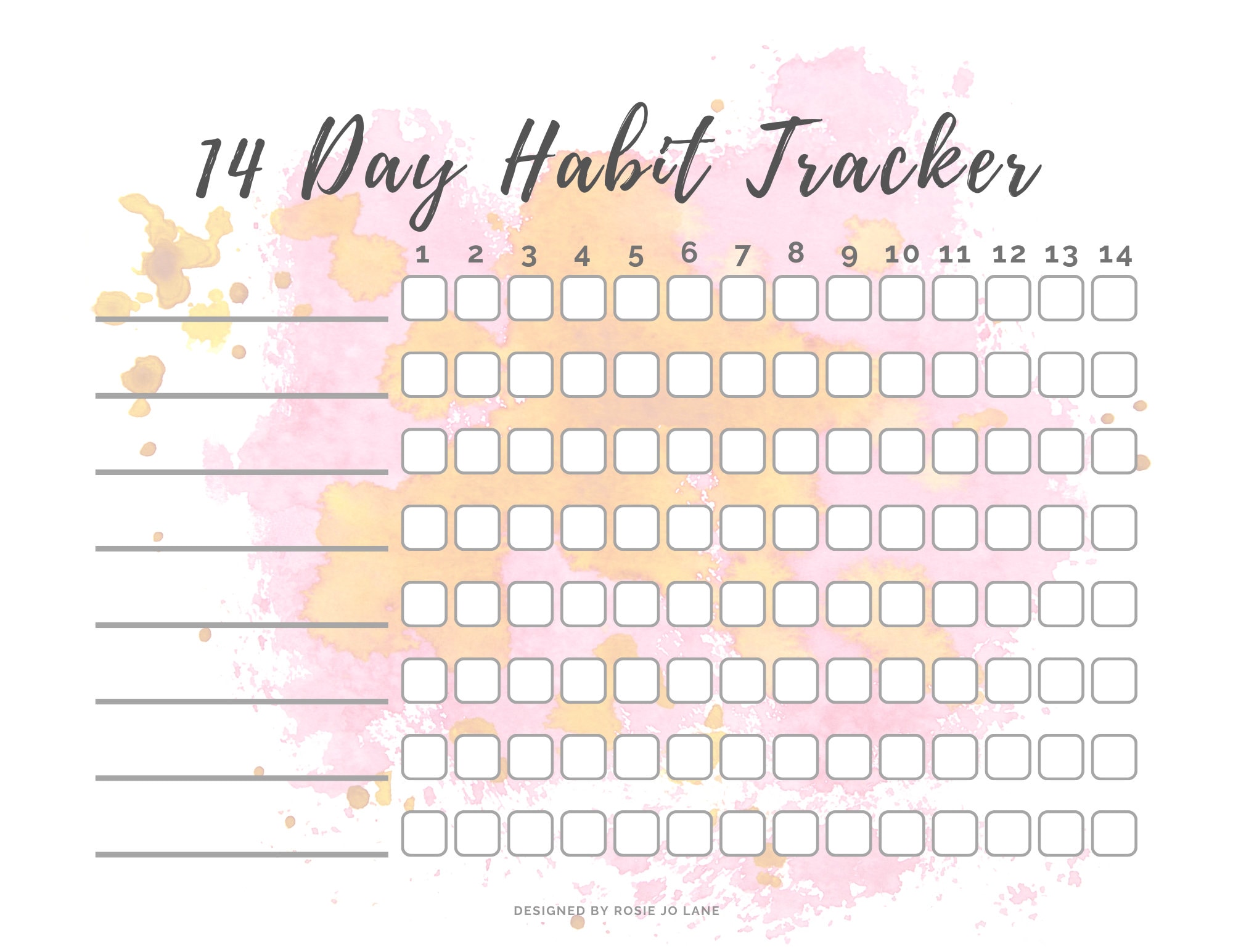 14 Day Habit Tracker, Printable Habit Tracker, Blank Habit Tracker ...