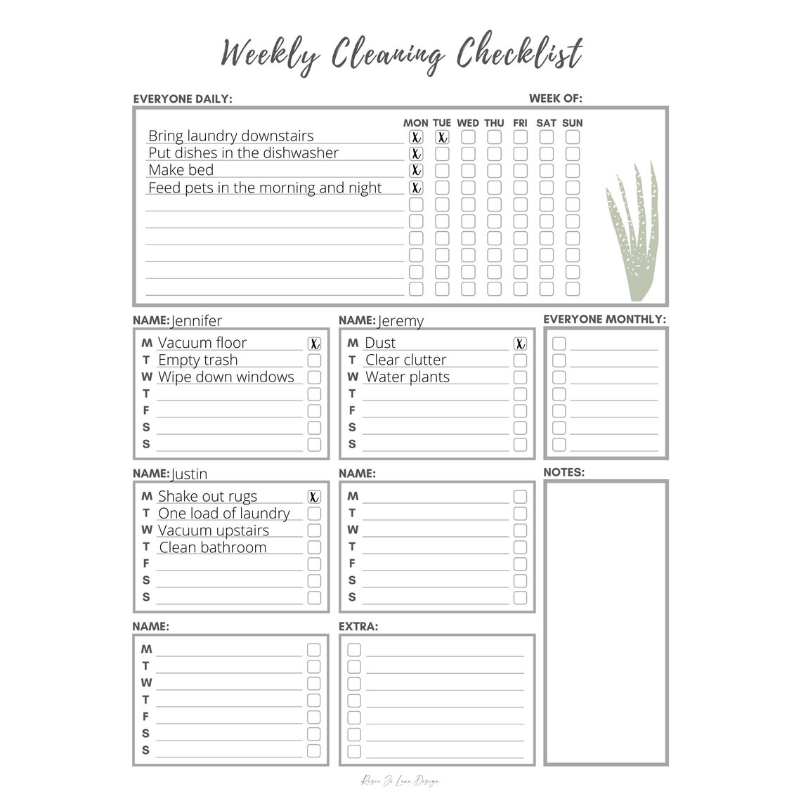 Family Weekly, Daily, & Monthly Checklist, Fillable PDF, Printable ...