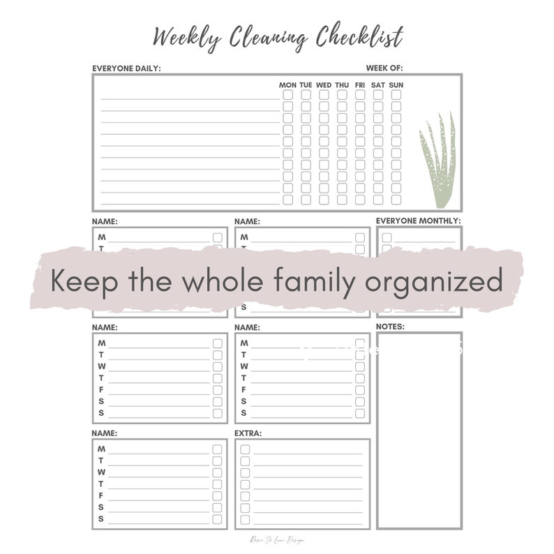 Family Weekly, Daily, & Monthly Checklist, Fillable PDF, Printable ...