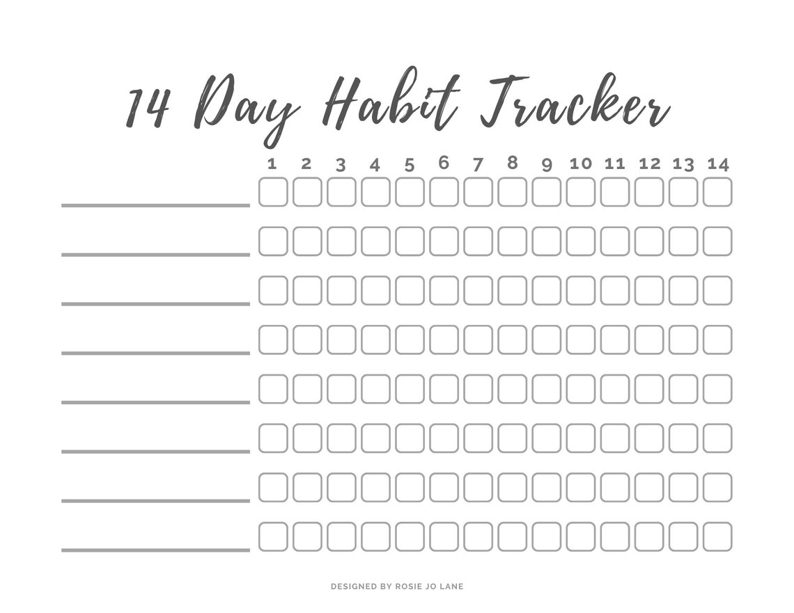 14 Day Habit Tracker, Printable Habit Tracker, Blank Habit Tracker ...