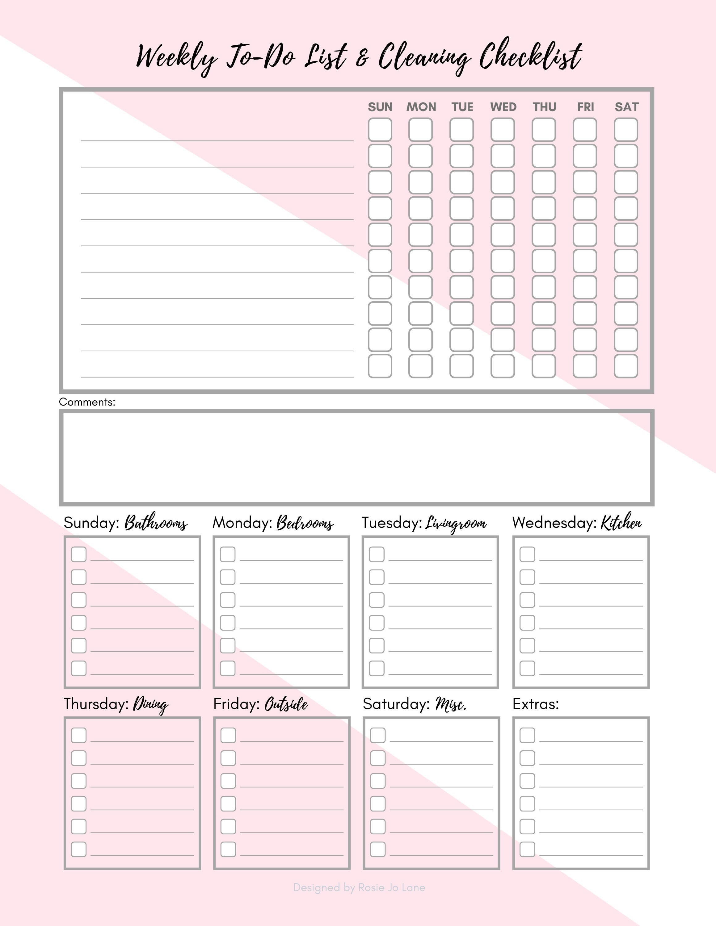 Blank To-do List & Cleaning Checklist, To-do List, Cleaning, Daily ...