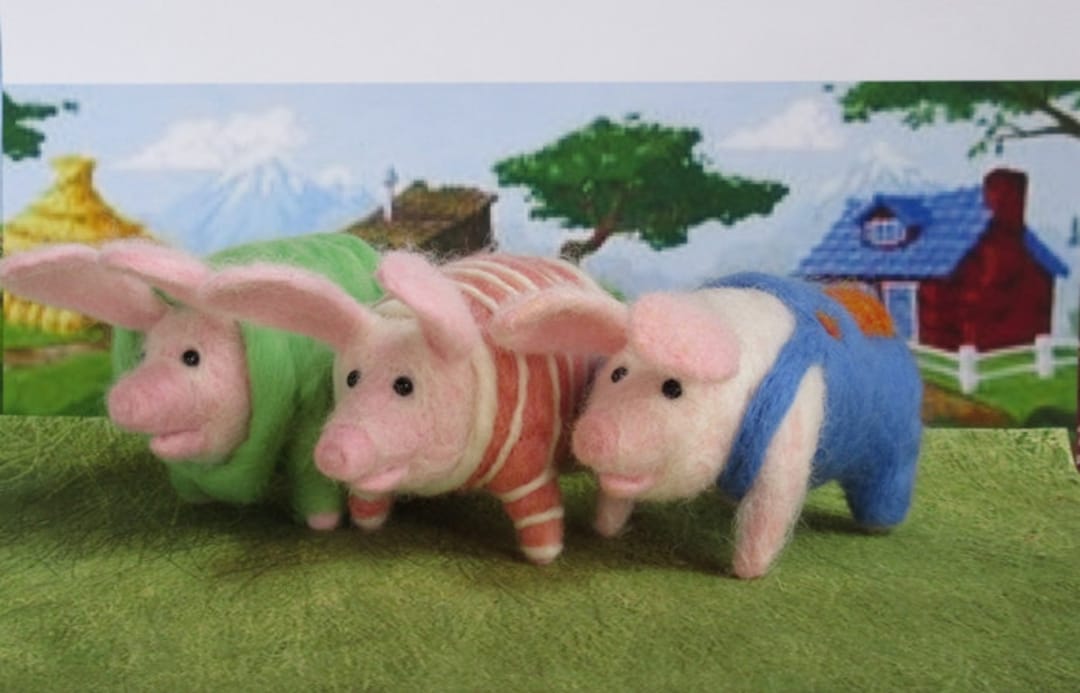 Set of 3 Three Little Pigs. Wool Needle Felted. Cute 4 Nursery Shelf ...