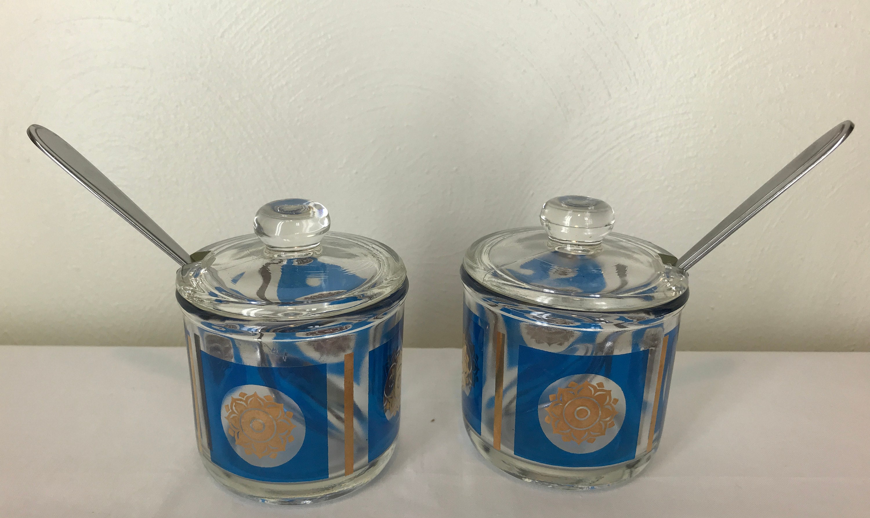 Set of 2 Vintage Mid-century Modern MCM Jeannette Glass Condiment Jars ...